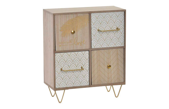 JOYERO MDF METAL 4 CAJONES DORADO25,5X12X30 CM
