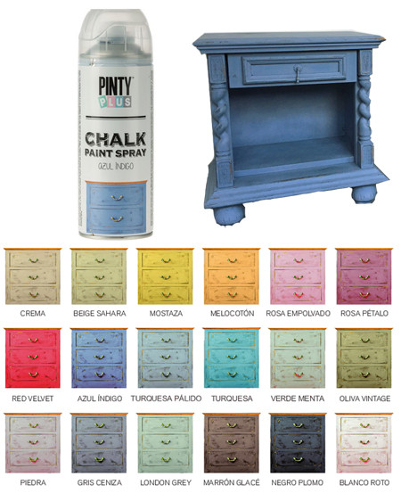 Pintura en spray efecto tiza vintage Pintyplus Chalk azul indigo